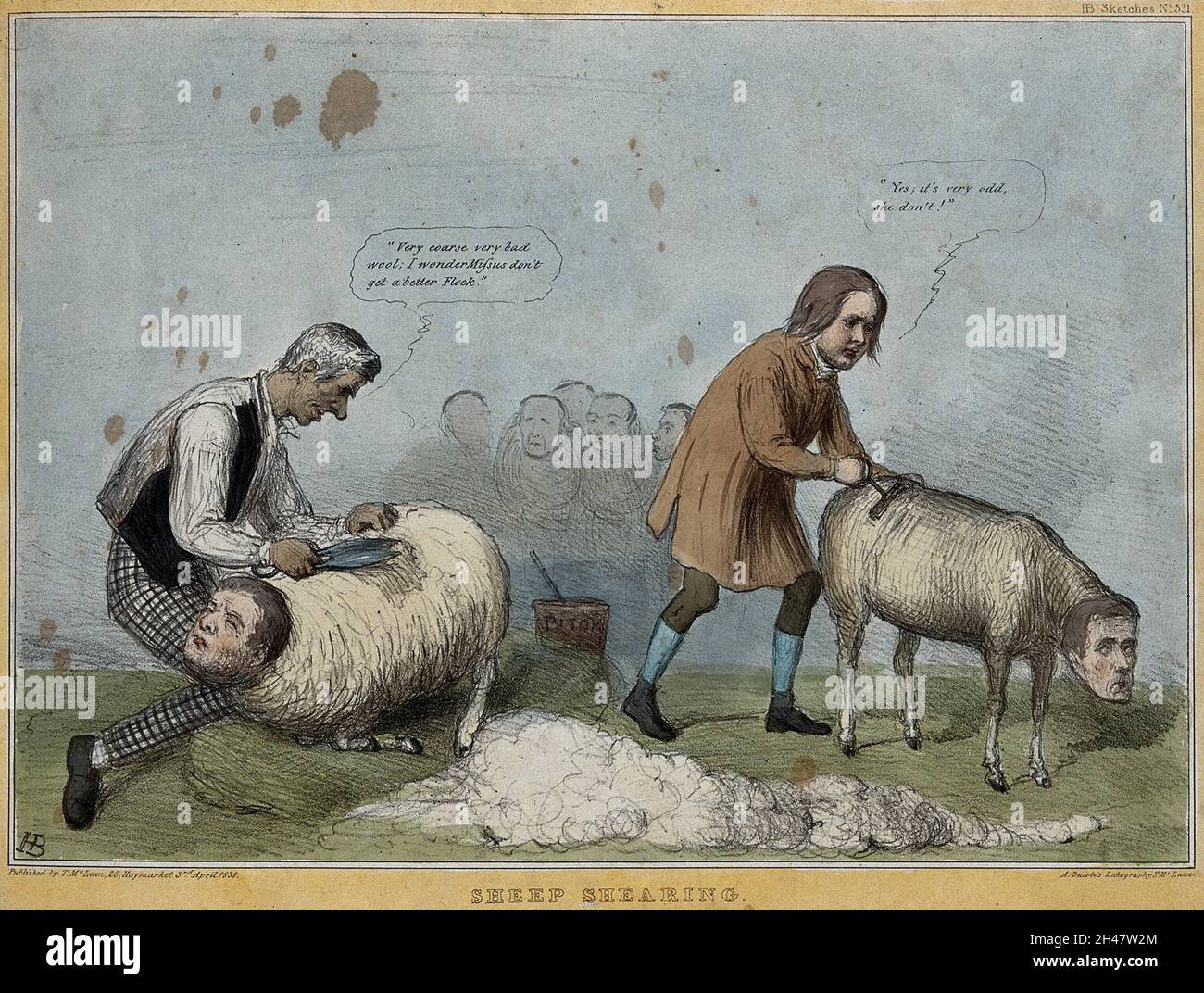 Lord Brougham shears a mock sheep with the head of Lord Melbourne, and ...