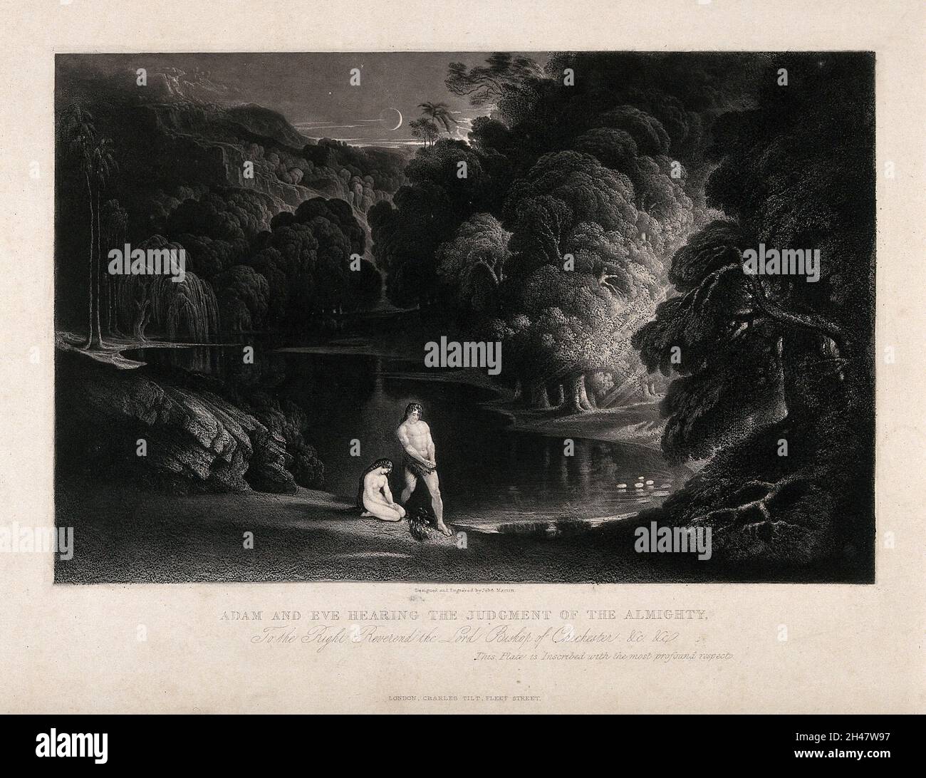 Adam and Eve hearing the judgement of the Almighty. Mezzotint by J ...