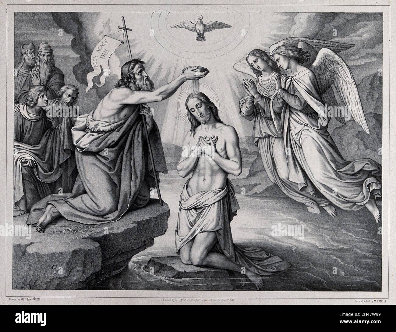 The Baptism of Christ. Lithograph by M. Fanoli, 1849, after G. Jäger ...