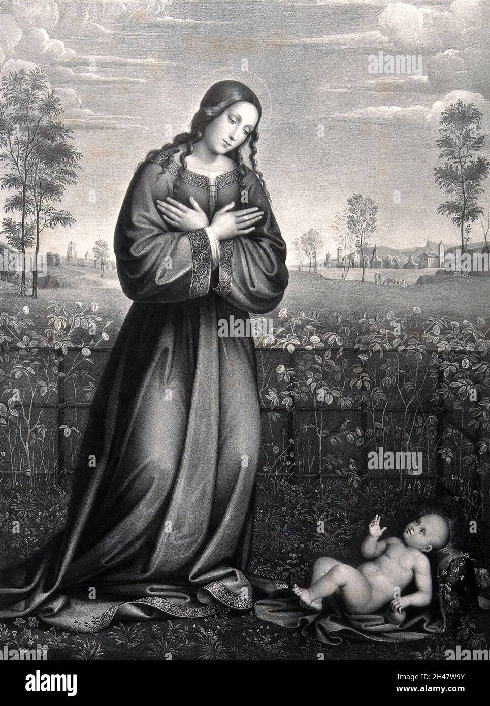 Saint Mary (the Blessed Virgin) with the Christ Child. Lithograph by F ...