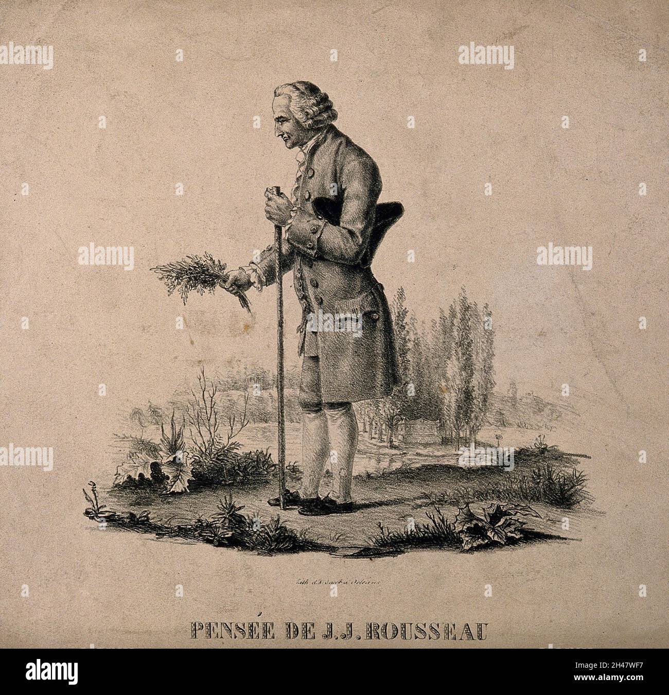 Jean-Jacques Rousseau. Lithograph by A. Jacob Stock Photo - Alamy
