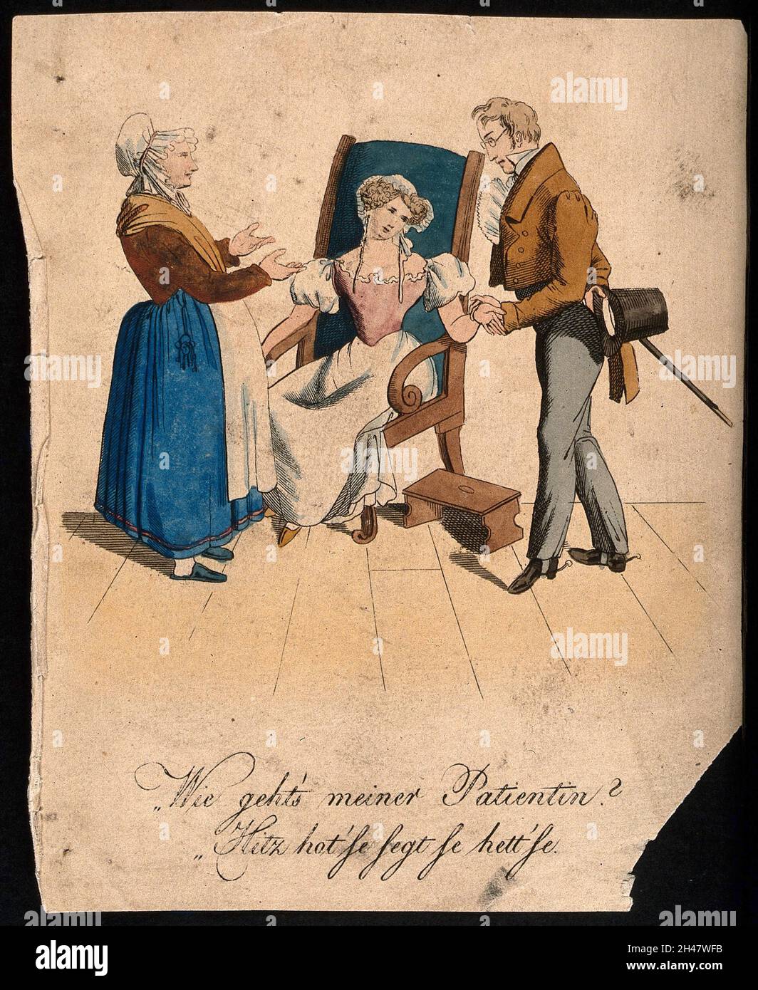 A doctor (Joseph Chelius) takes the pulse of a young woman who warms to ...