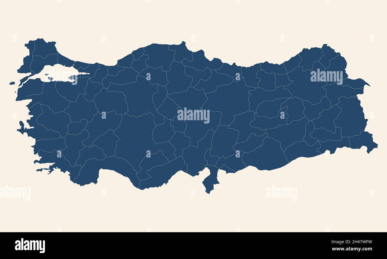 Turkey provinces map. Cyan blue, cream white background. Travel maps ...