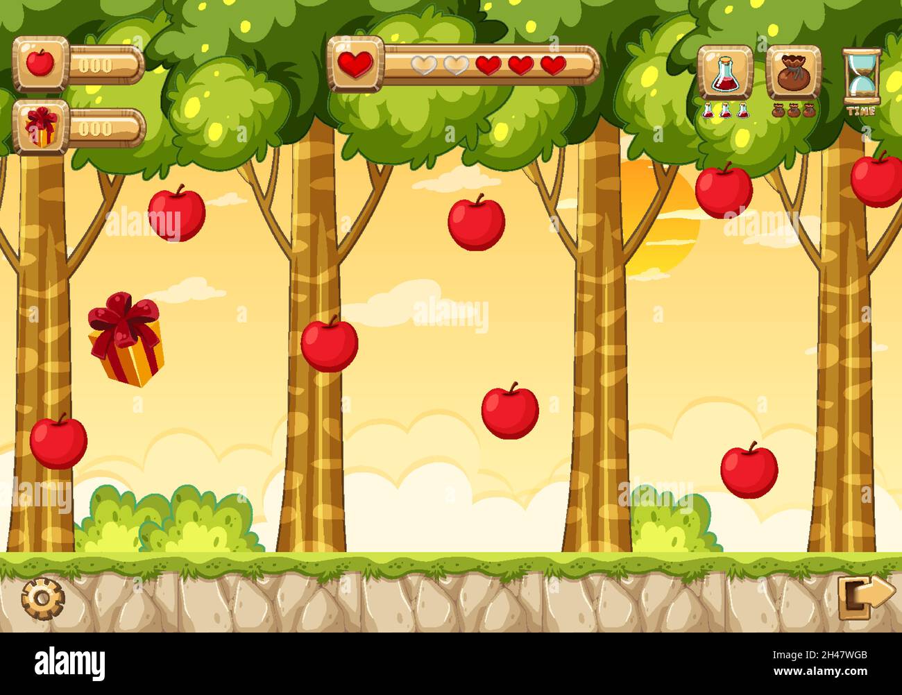 Collecting Apples Platform Game Template illustration Stock Vector ...