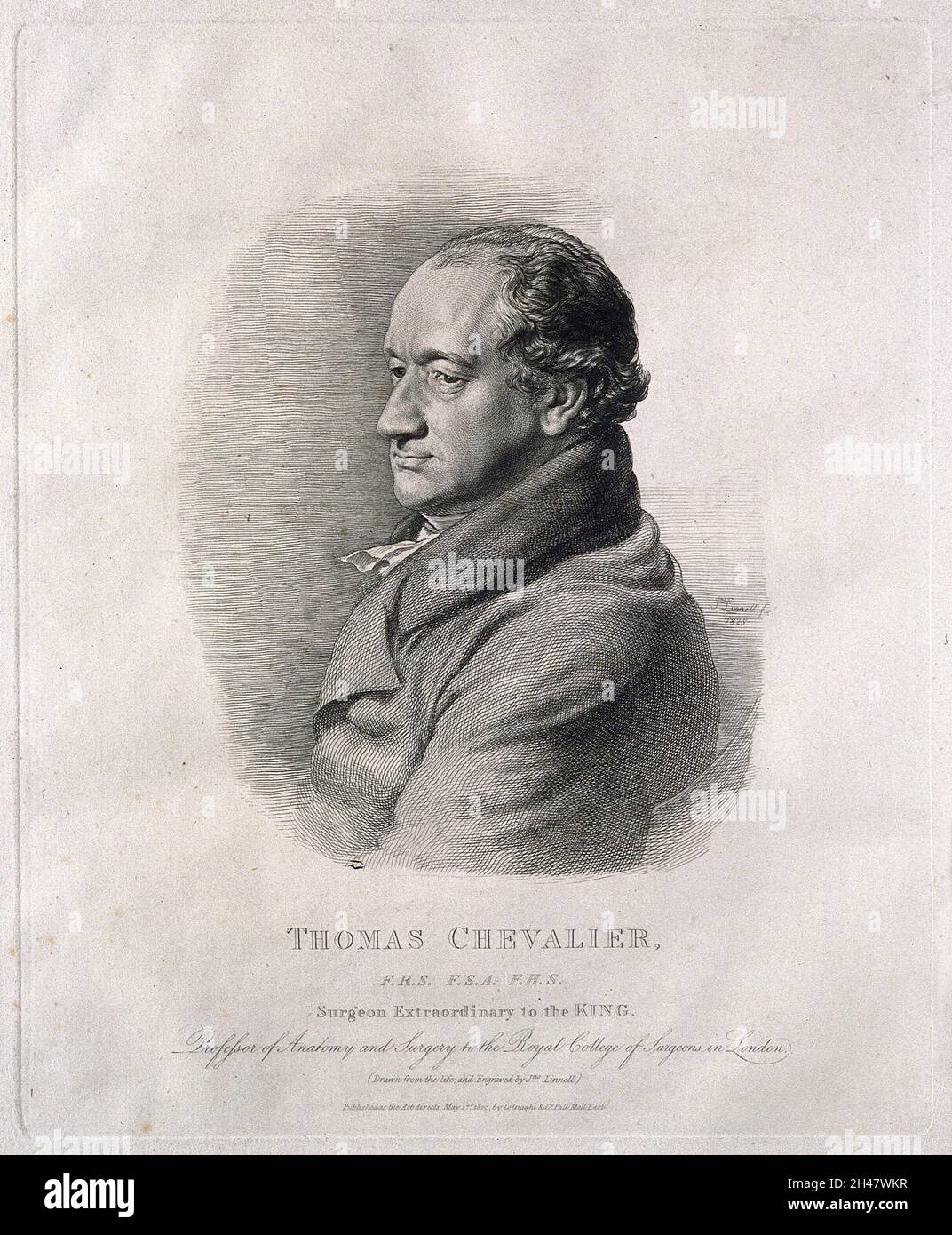 Thomas Chevalier. Line engraving by J. Linnell, 1825, after himself ...