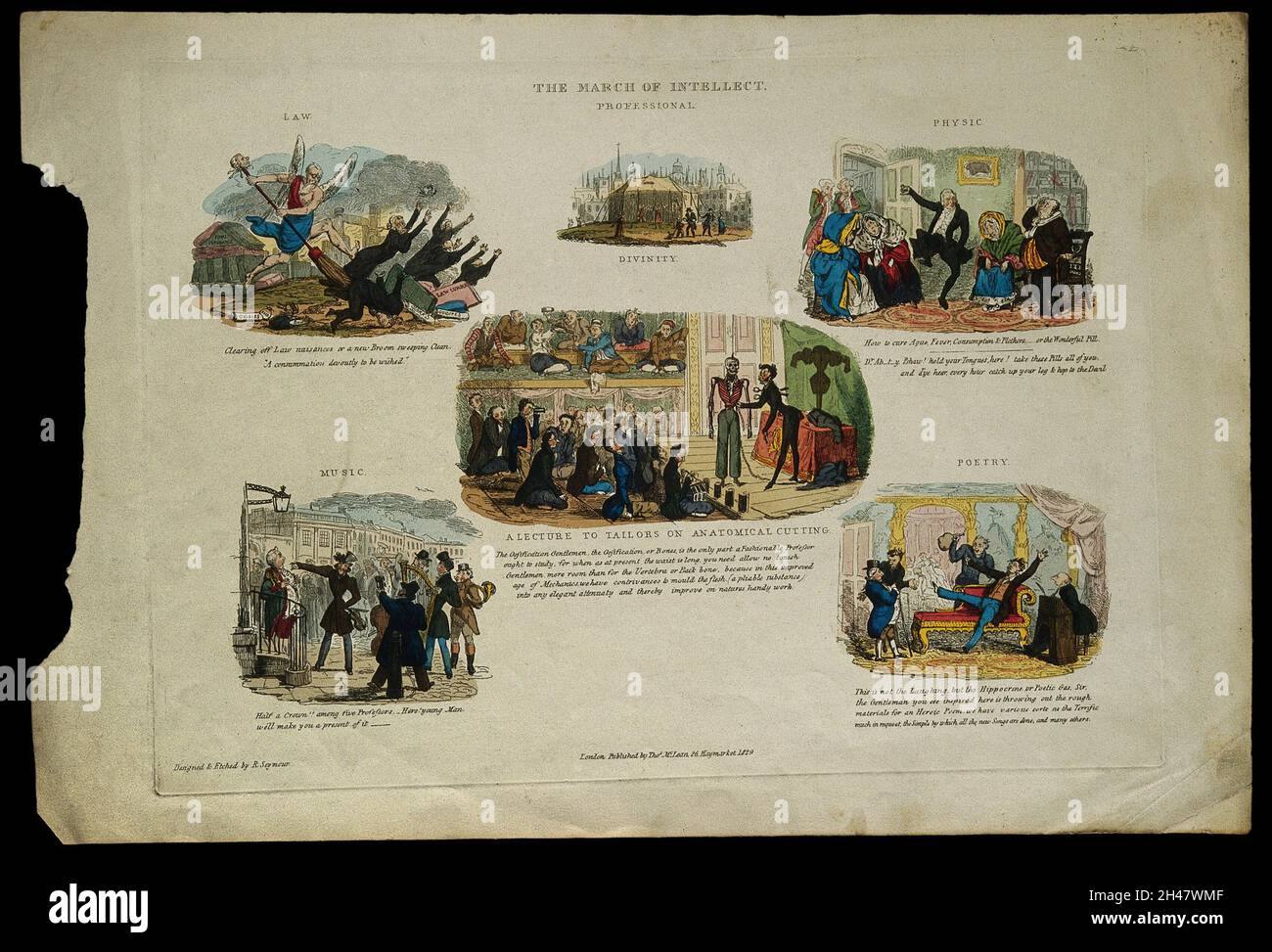 Six examples of "the march of intellect". Coloured etching by R ...