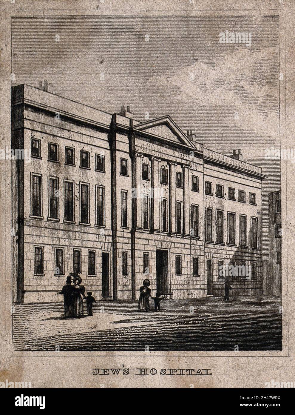 The Jews' Hospital, Mile End Road, Whitechapel. Engraving by J. Shury ...