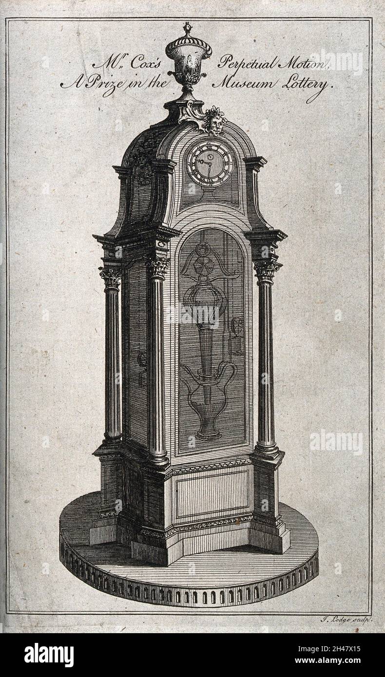 Clocks: James Cox's "perpetual motion" self-winding clock. Engraving by ...