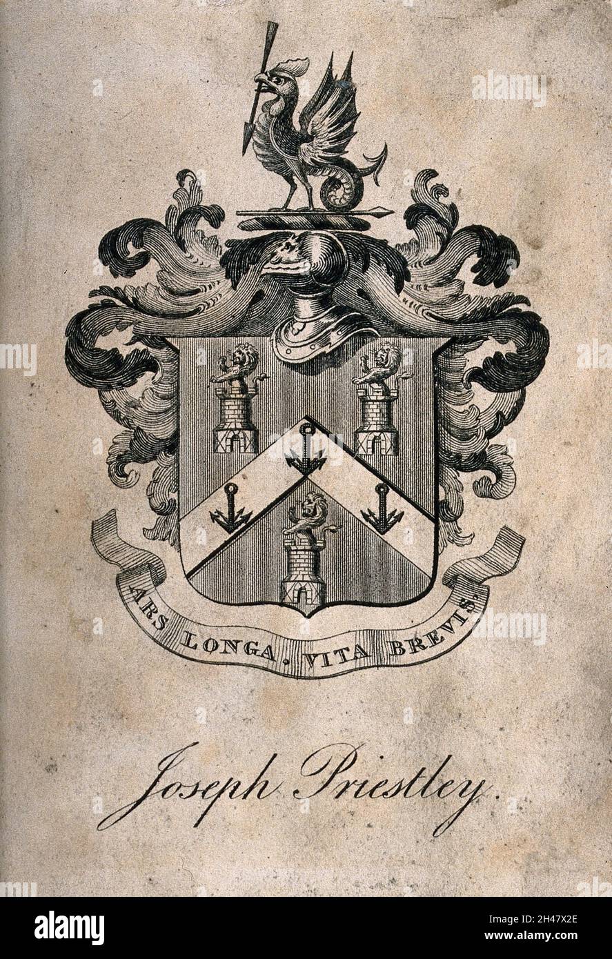 Joseph Priestley: coat of arms decorated with anchors and lions and ...
