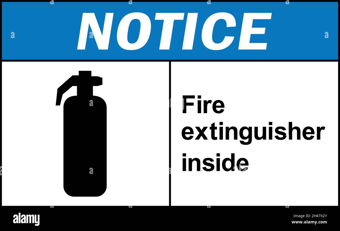 Fire extinguisher inside notice sign. Safety signs and symbols Stock ...