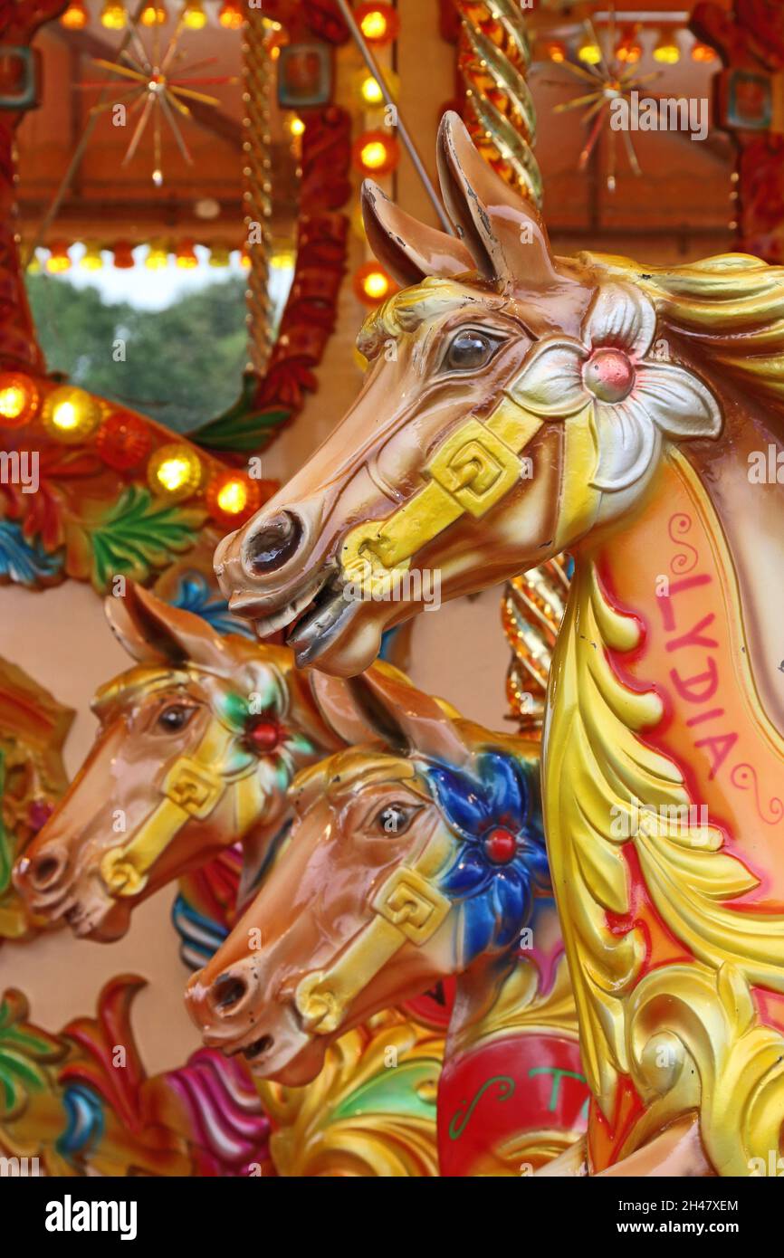 Flying Horses carousel fairground ride Stock Photo - Alamy