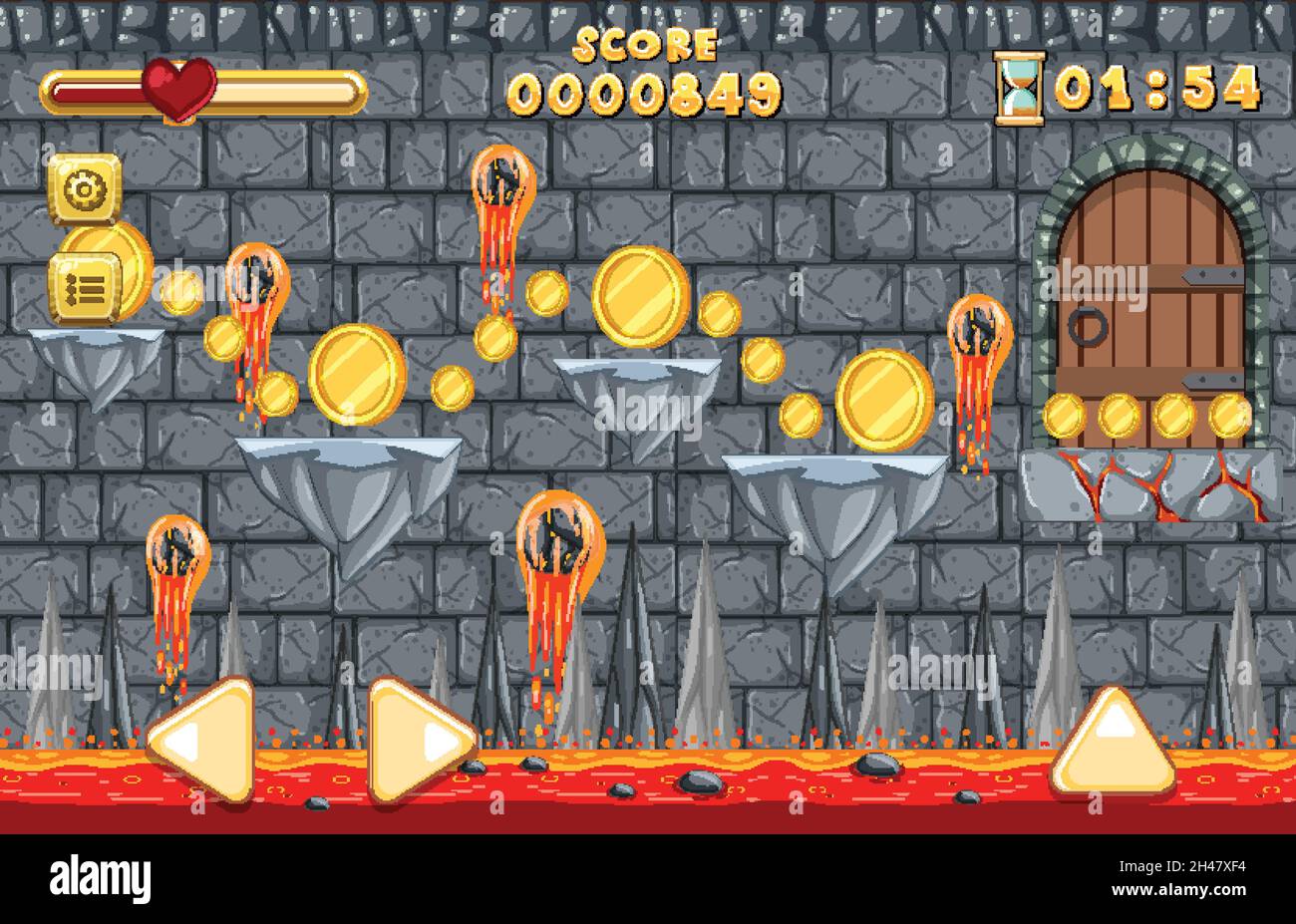 Lava Cave Platformer Game template illustration Stock Vector Image ...