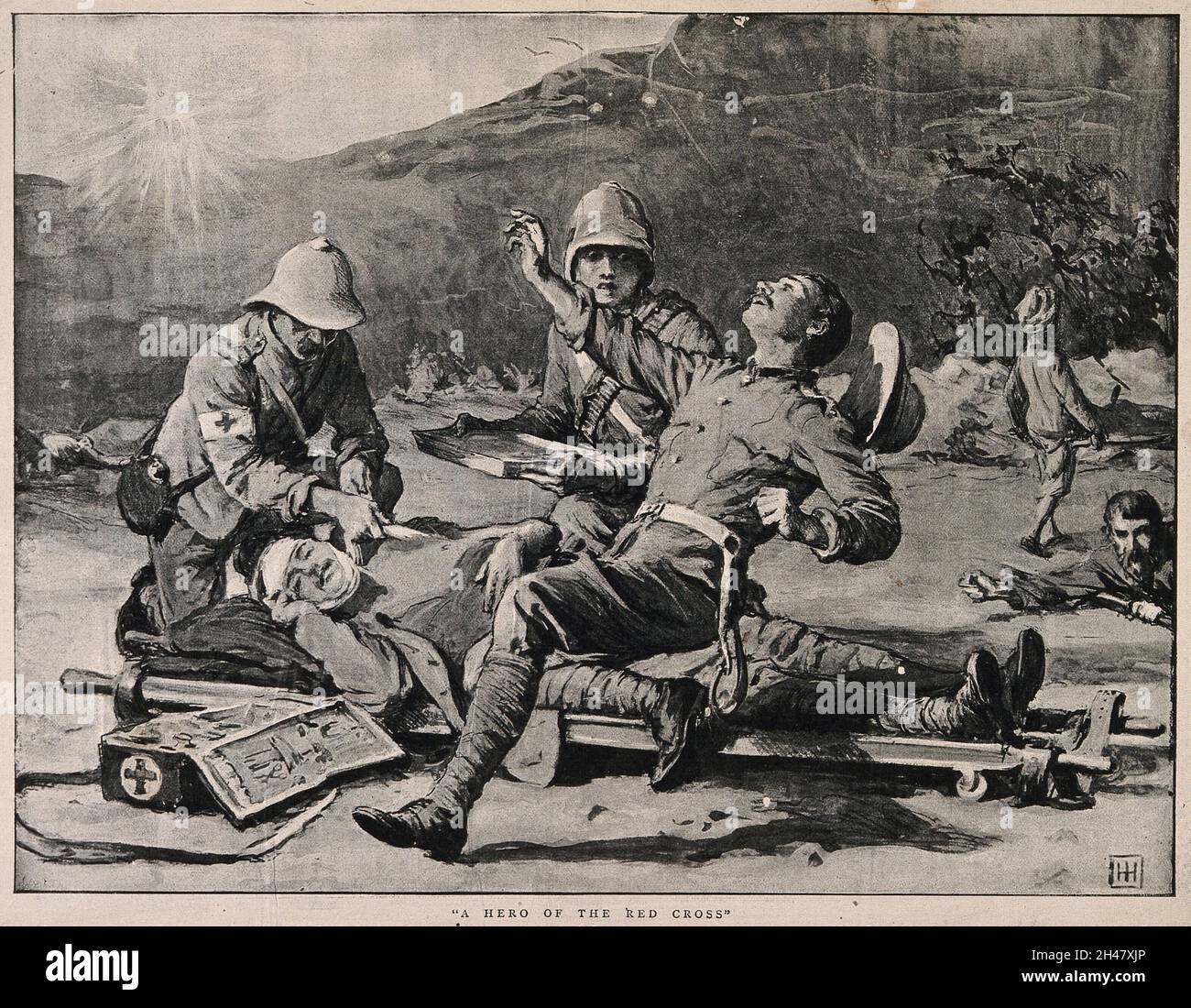 Boer War: a Red Cross workber being shot in the line of duty while ...