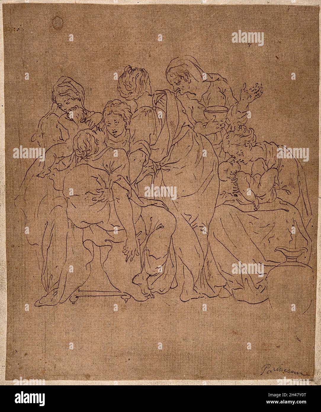 An exhausted woman being held by friends after just giving birth to ...