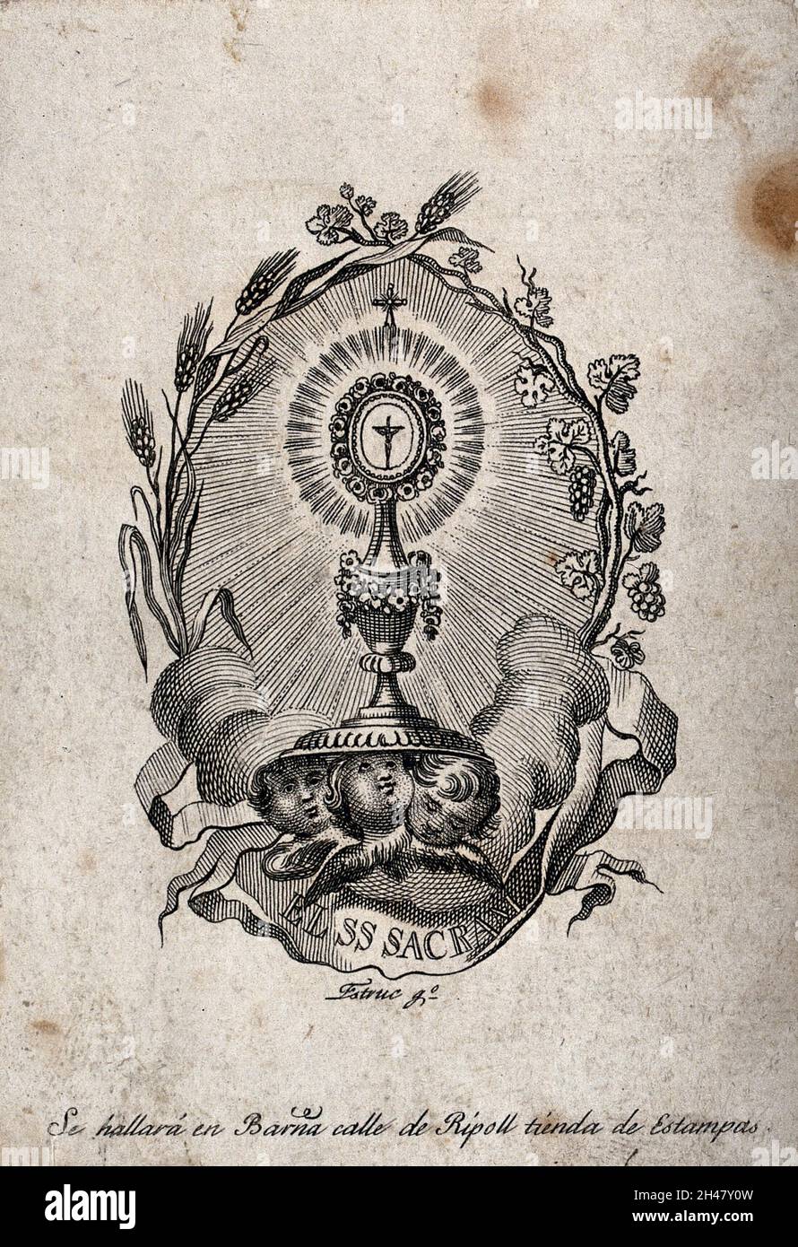 An apparition of the holy sacrament in a monstrance carried by Seraphim ...