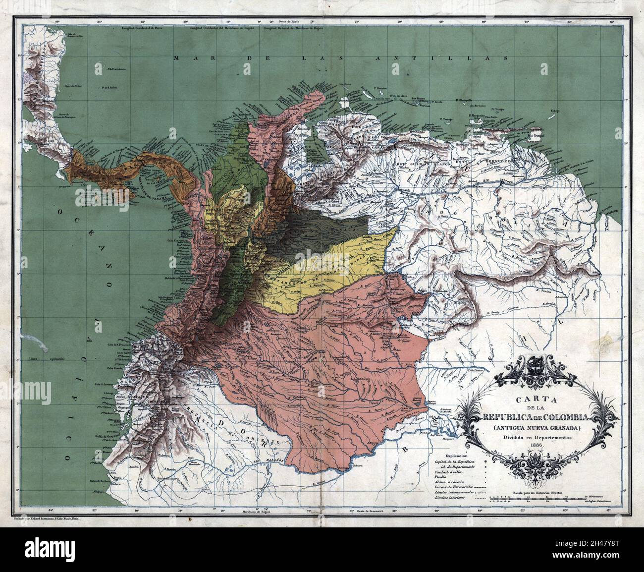 Illustration of a vintage map from 18-19th centuries Stock Photo - Alamy