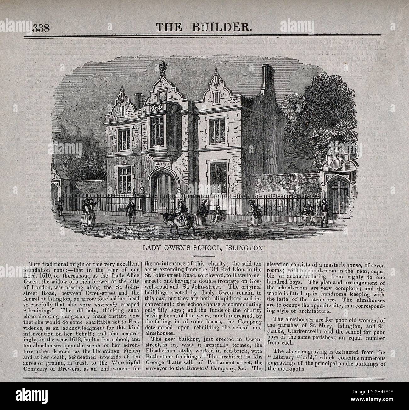 Lady Owen's School, Islington. Wood engraving, 1840 Stock Photo - Alamy