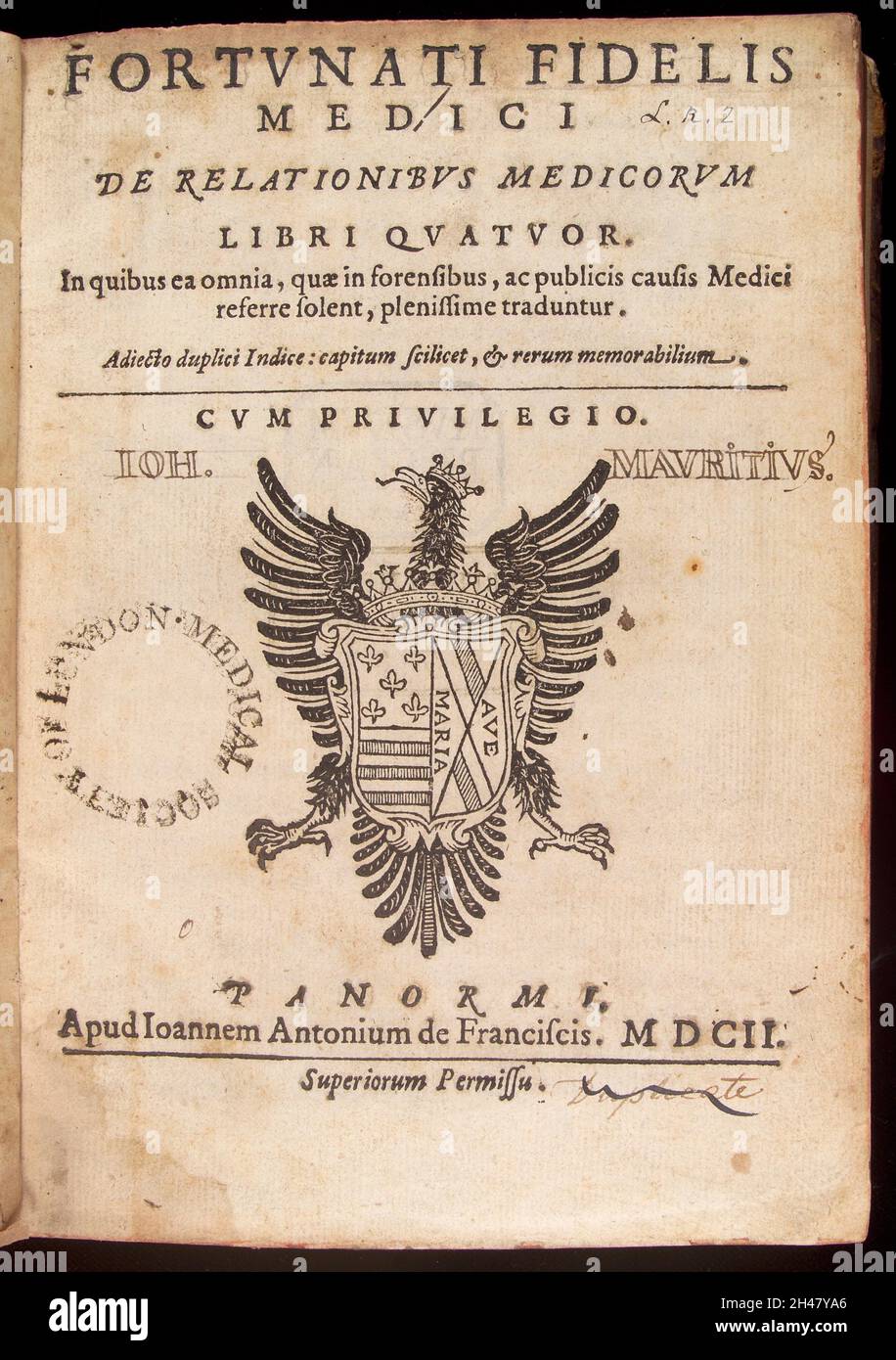Title Page of De relationibus medicorum libri quatuor Stock Photo - Alamy
