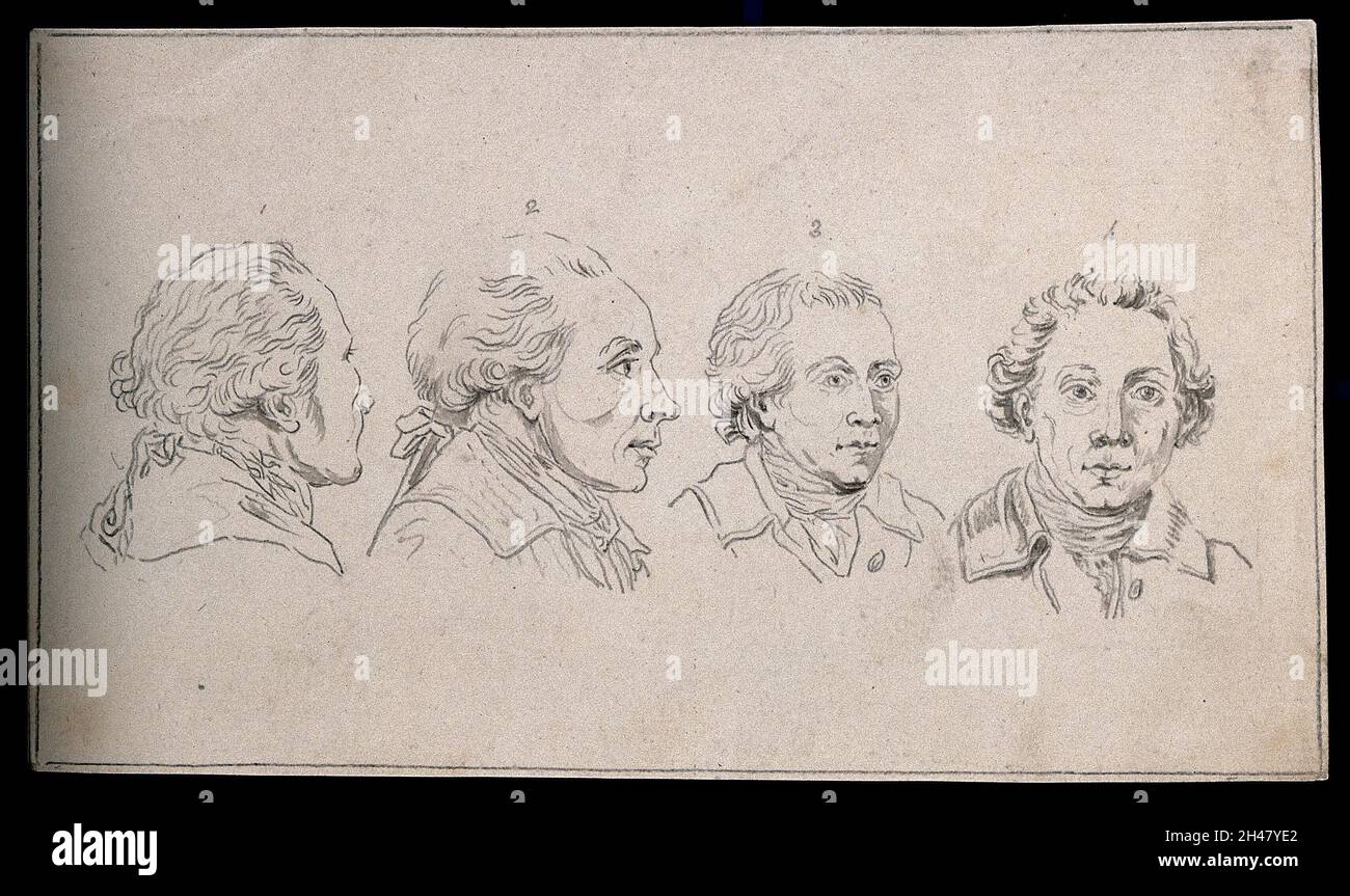 The head of a man from four different angles. Drawing, c. 1794 Stock ...