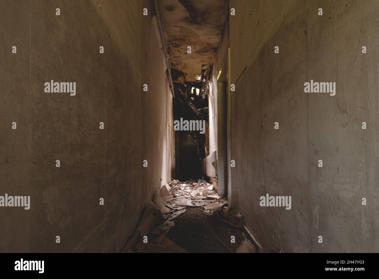 An old, collapsed hay barn, an abandoned farm, lost and decayed ...