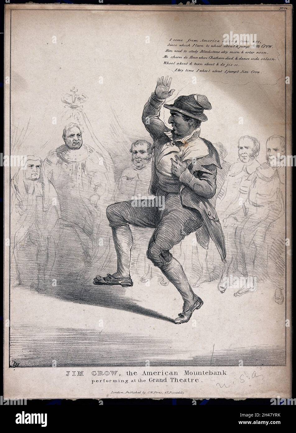 Thomas D. Rice performing the "Jump Jim Crow" song and dance in front ...