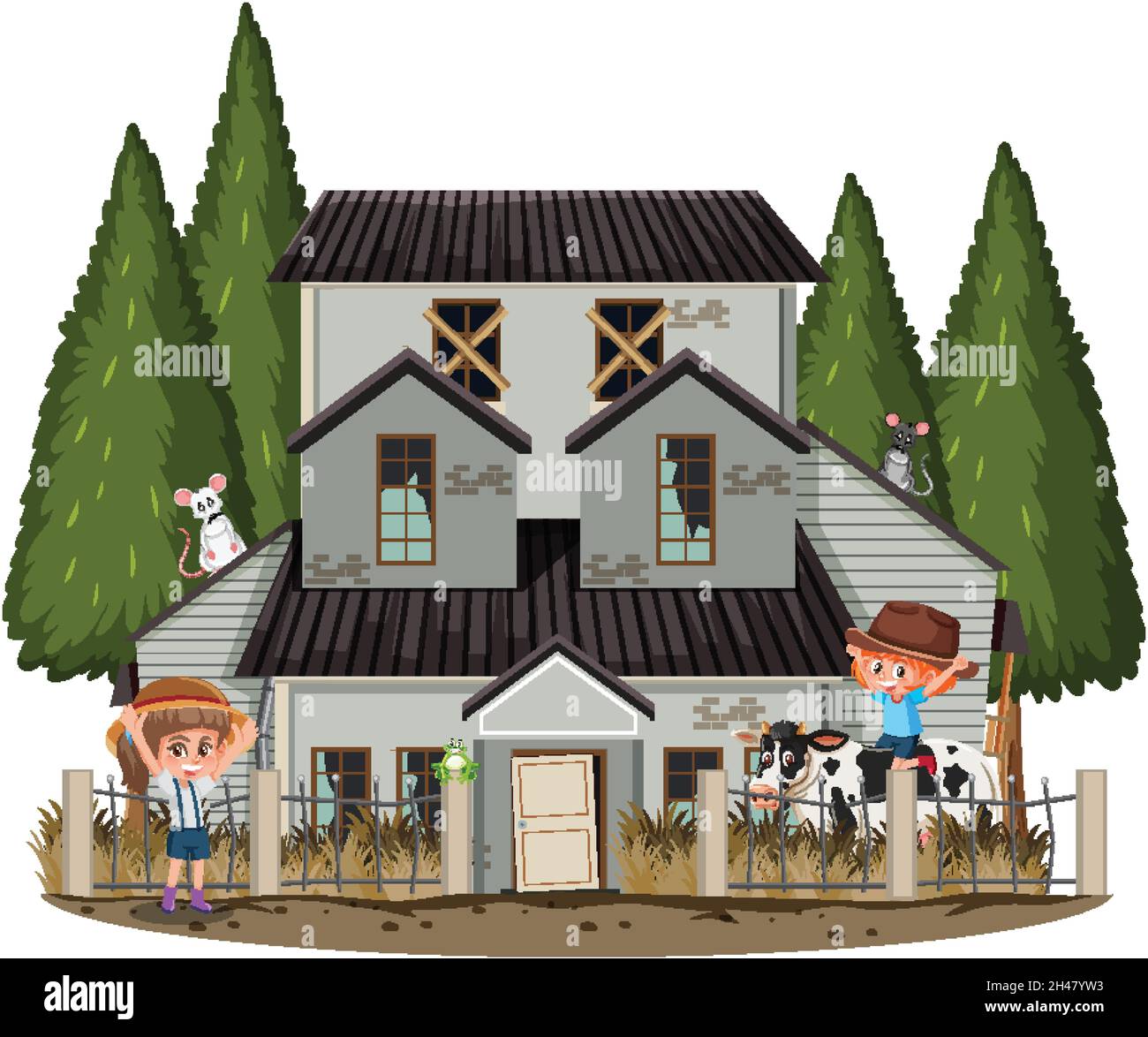 Isolated old broken farm house in the rural illustration Stock Vector ...