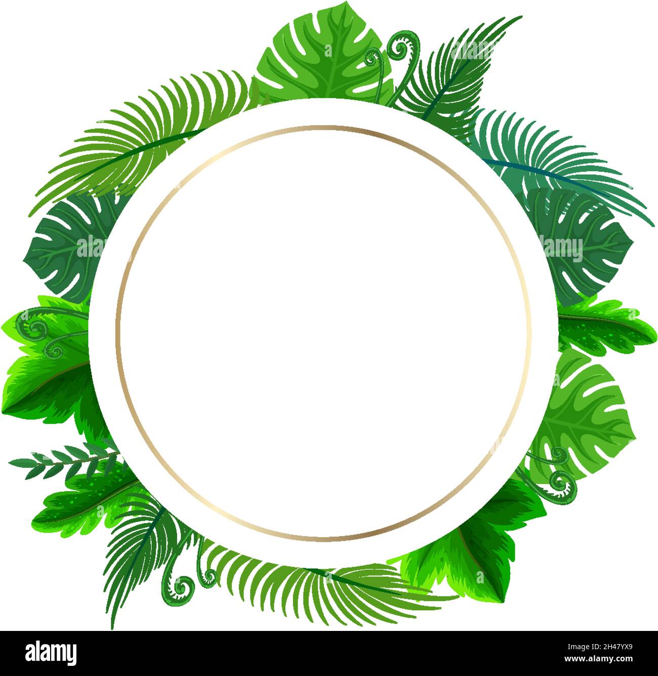 Round frame with tropical green leaves illustration Stock Vector Image ...