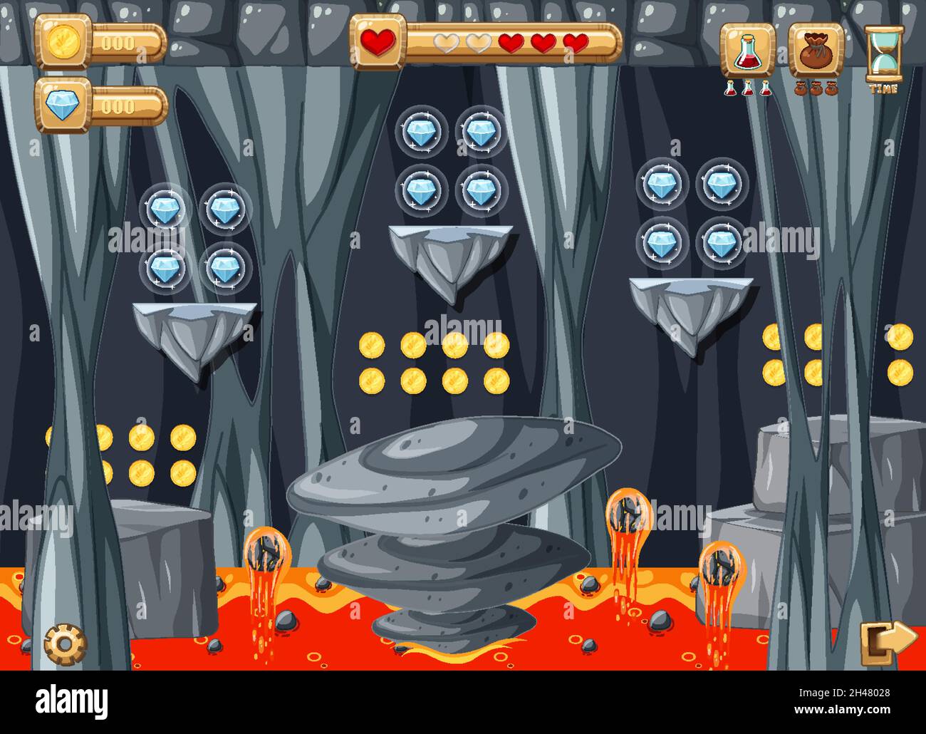 Lava Cave Platformer Game template illustration Stock Vector Image ...