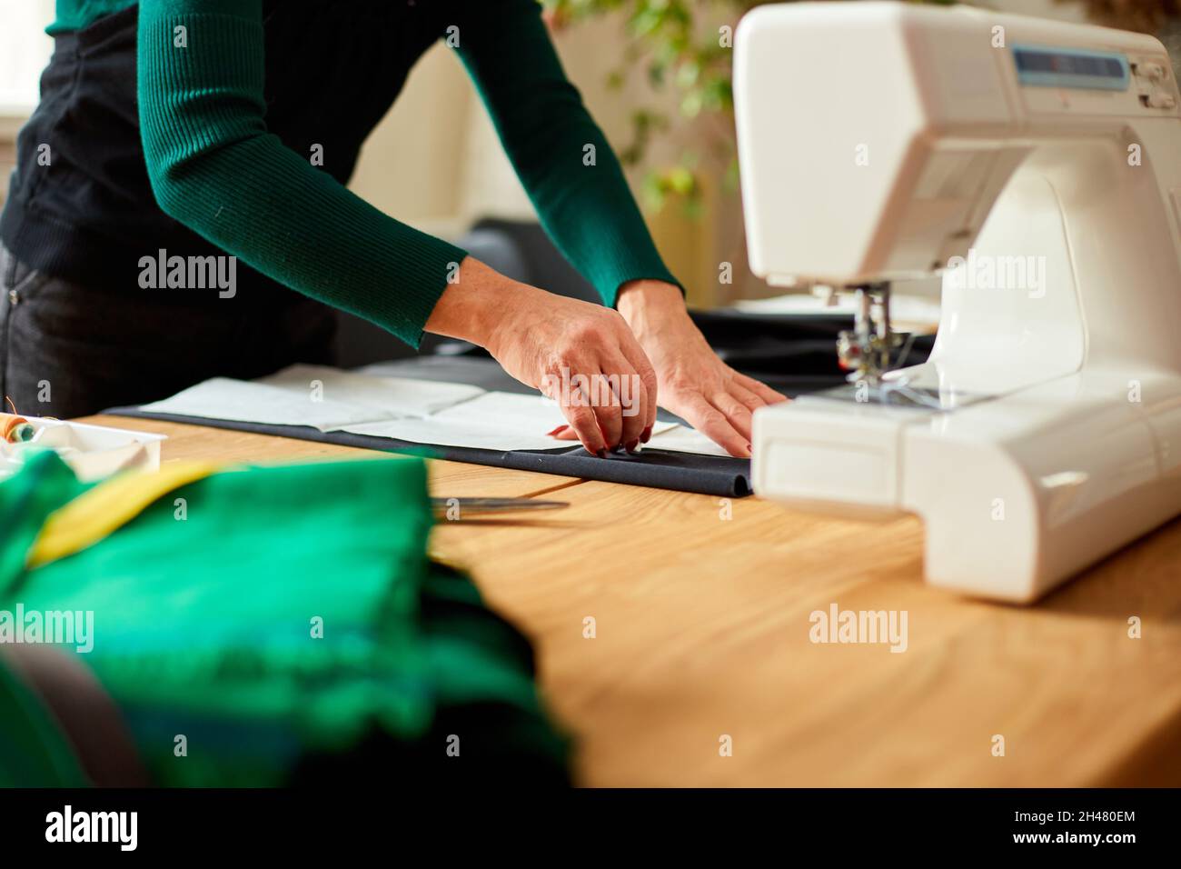 Step by step, Woman dressmaker female making sewing patterns, Mature ...