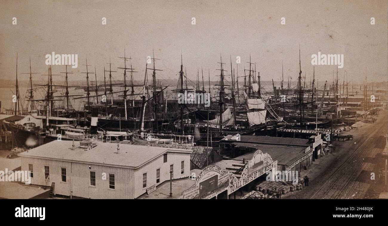 New York: ships in the dock on the North River. Photograph, ca. 1880 ...