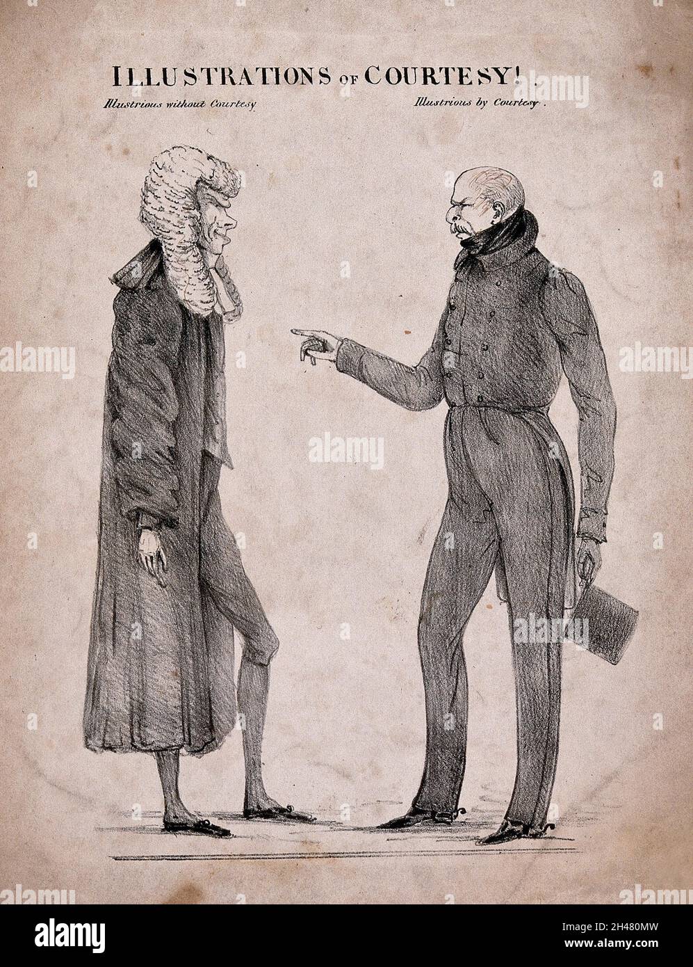 A lawyer or judge (Lord Brougham?) being addressed by a man with a top ...