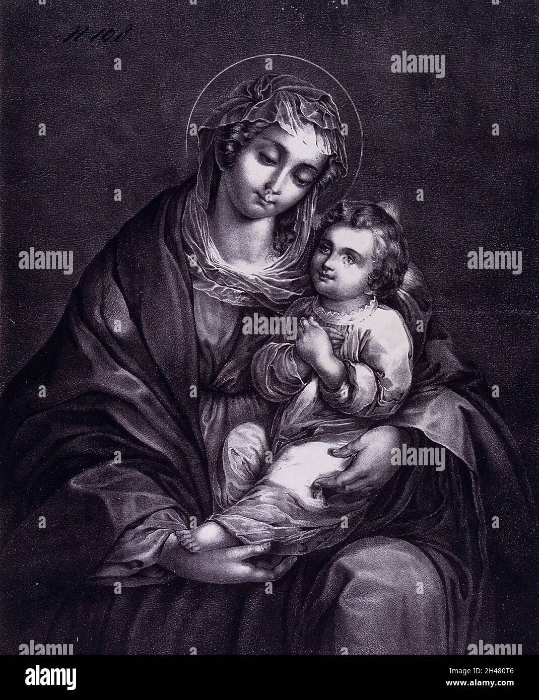 Saint Mary (the Blessed Virgin) with the Christ Child. Lithograph Stock ...