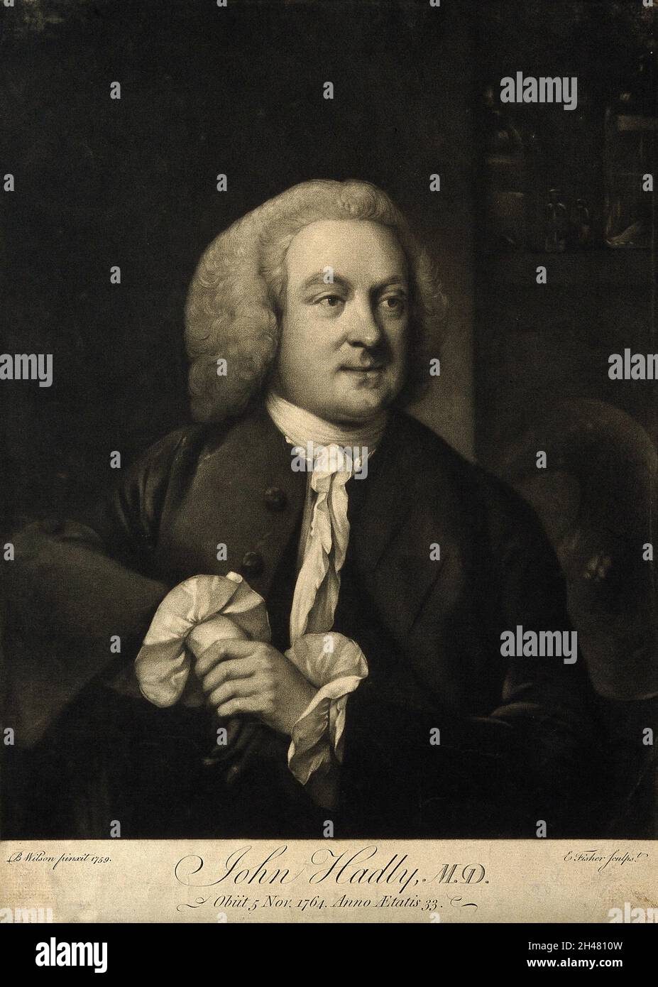 John Hadley. Mezzotint by E. Fisher after B. Wilson, 1759 Stock Photo ...