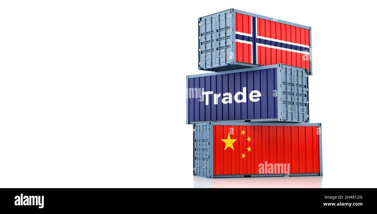 Shipping containers with China and Norway national flag. 3D Rendering ...