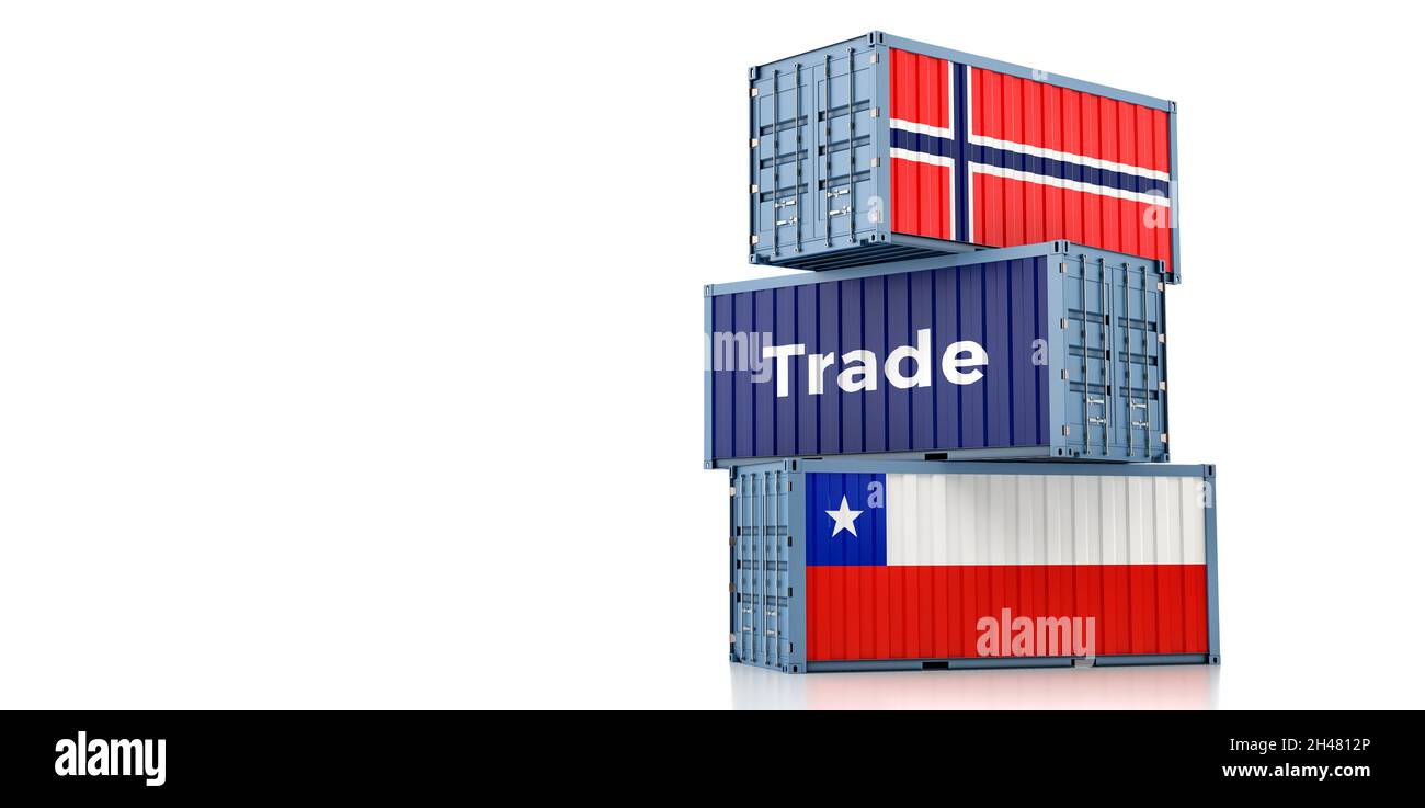Shipping containers with Chile and Norway national flag. 3D Rendering ...