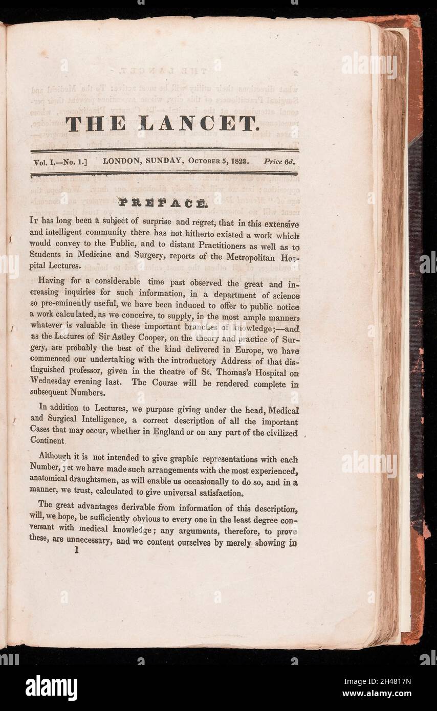 First page of the first edition of the Lancet Stock Photo - Alamy