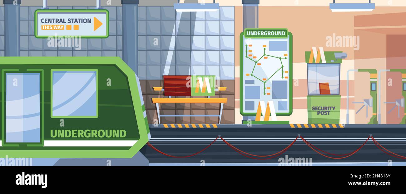 Metro background. Urban subway with railway transport garish vector ...