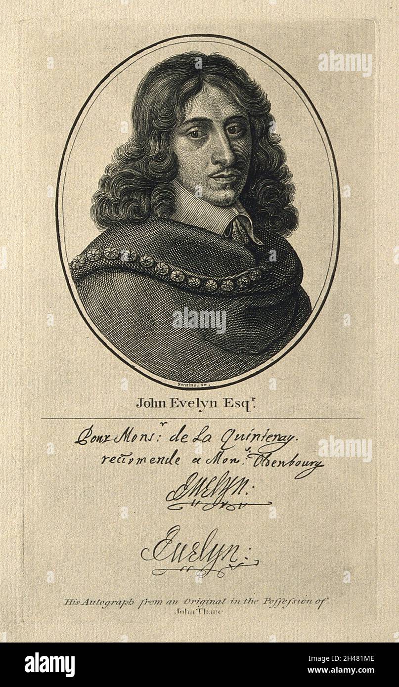 John Evelyn. Line engraving by J. Swaine Stock Photo - Alamy