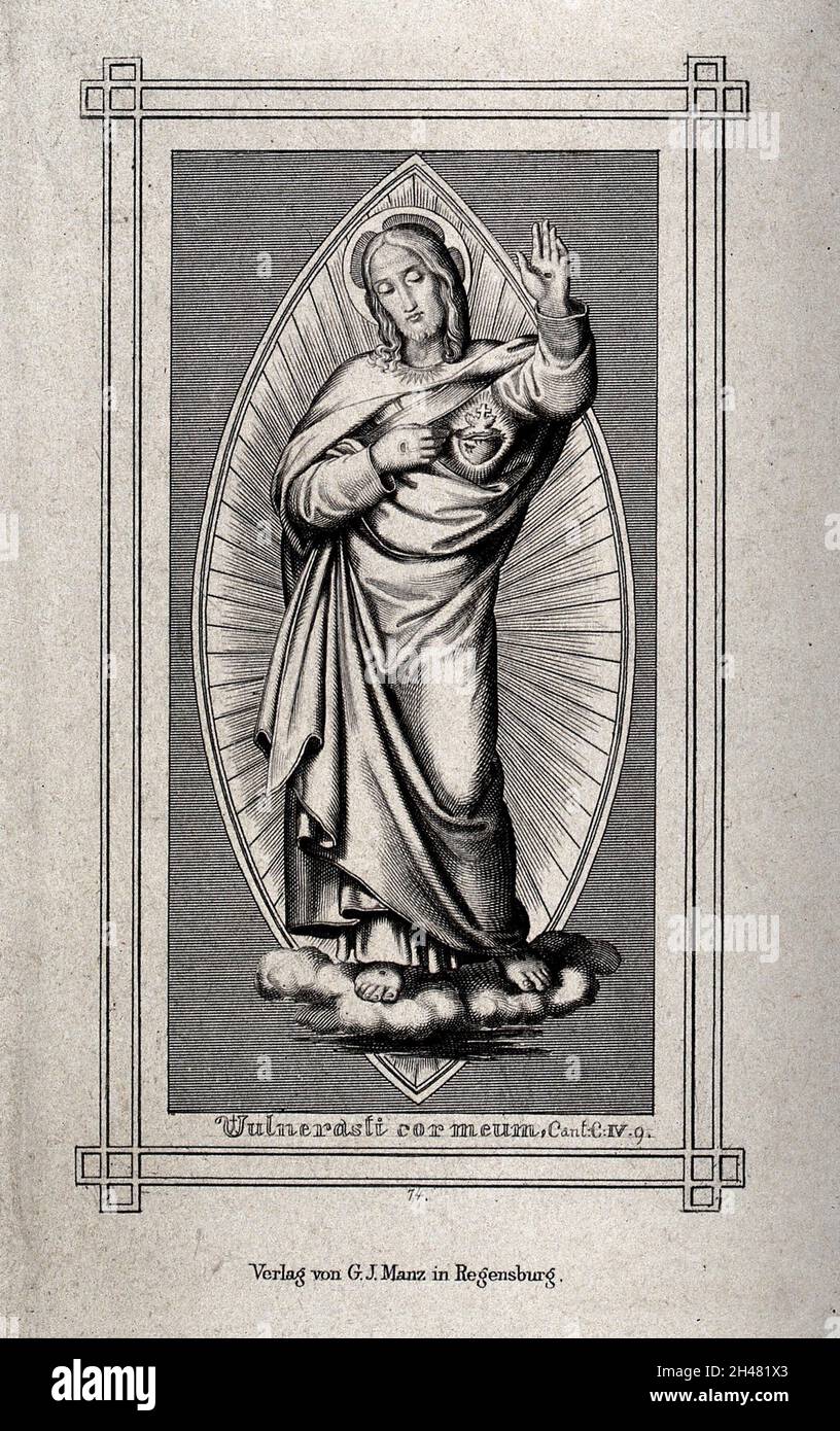 Christ before the image of his side wound, showing his Sacred Heart ...