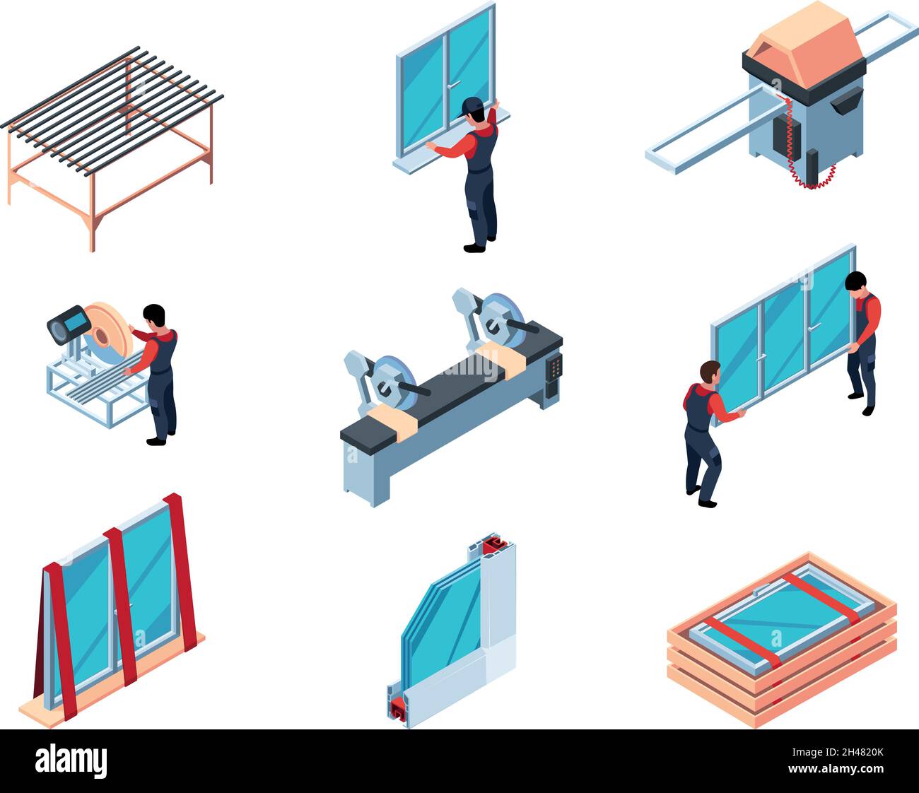 Fix plastic windows. Modern interior renovation pvc material workers ...