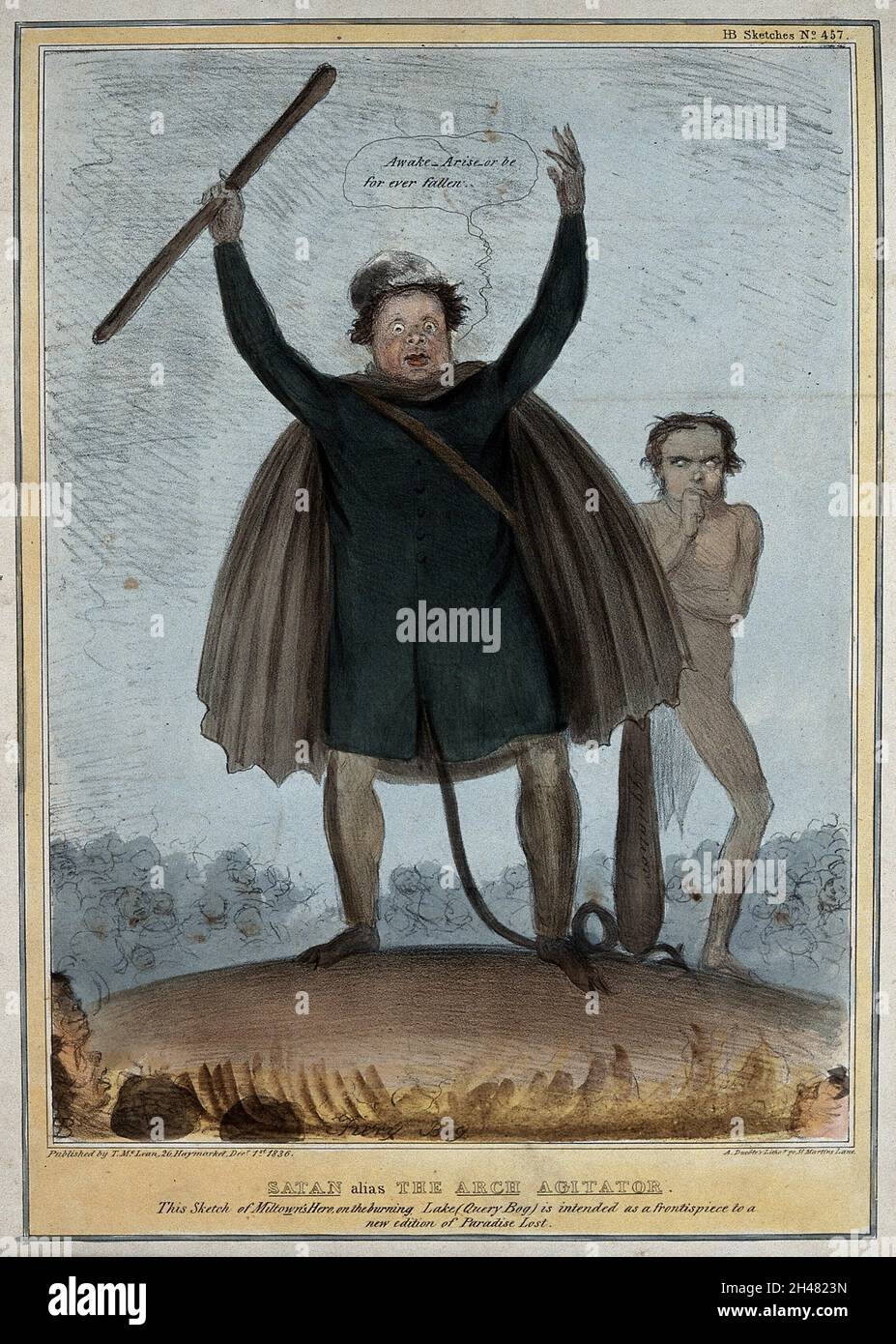 Daniel O'Connell transmuted into the form of Satan stands arms aloft ...