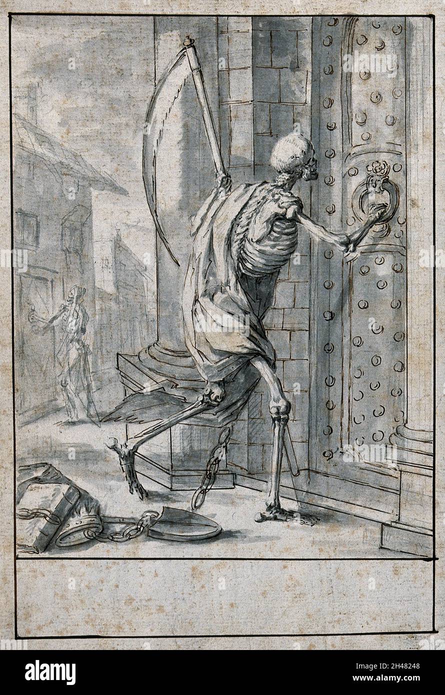 Death knocks at the doors of both the poor and the rich. Pen and ink ...