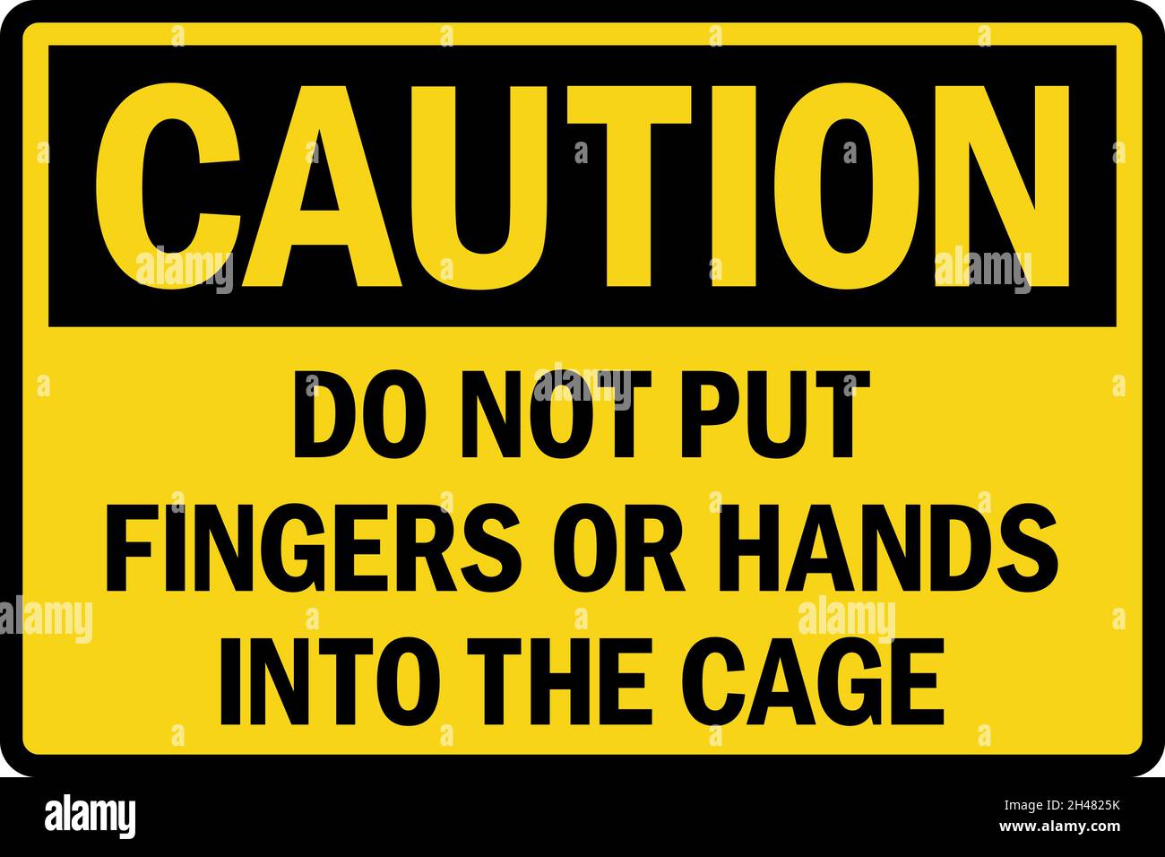 Do not put fingers or hands into the cage caution sign. Black on yellow background. Safety signs ...