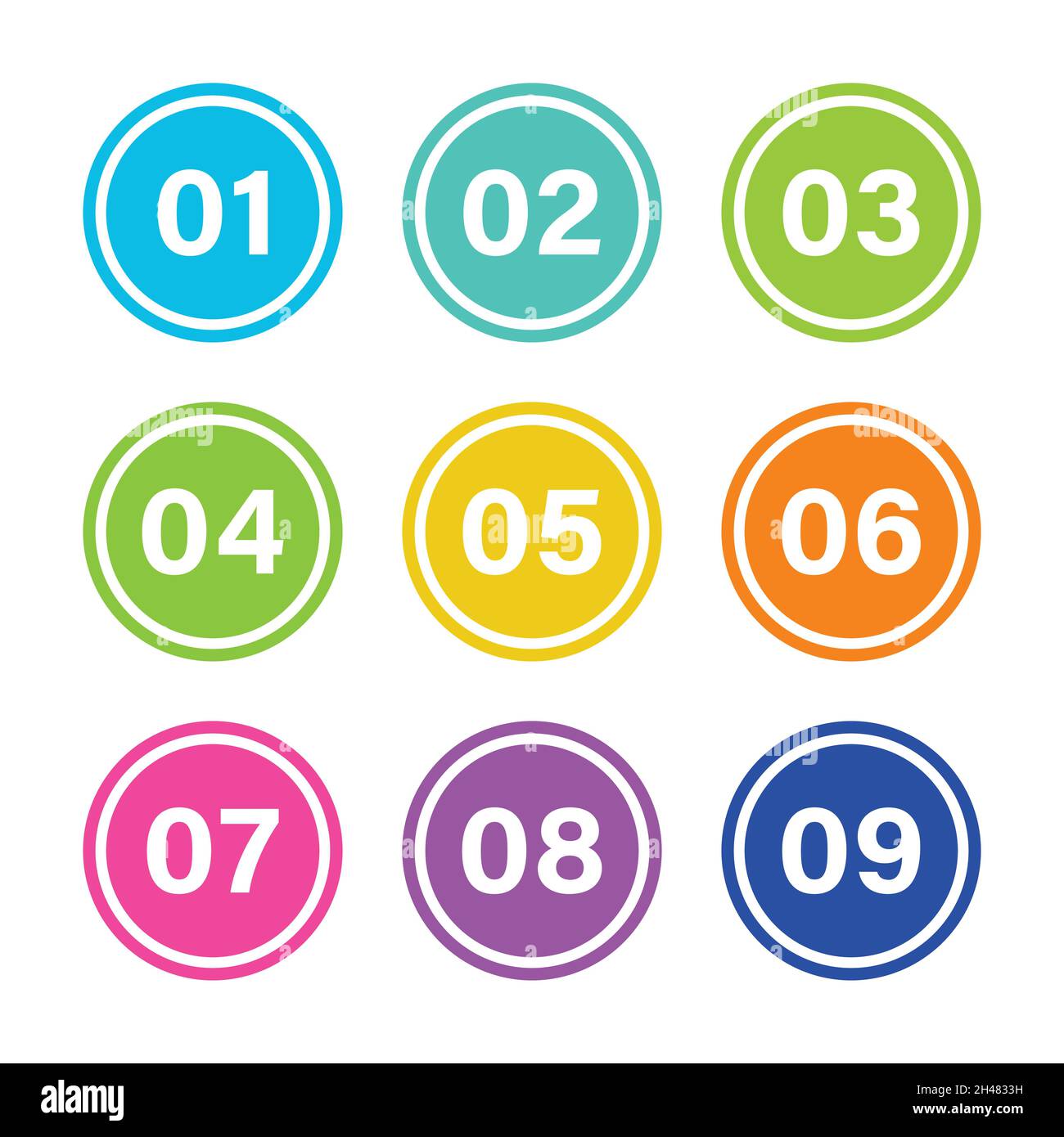 Number Bullet Points Flat square set on white background. Colorful ...
