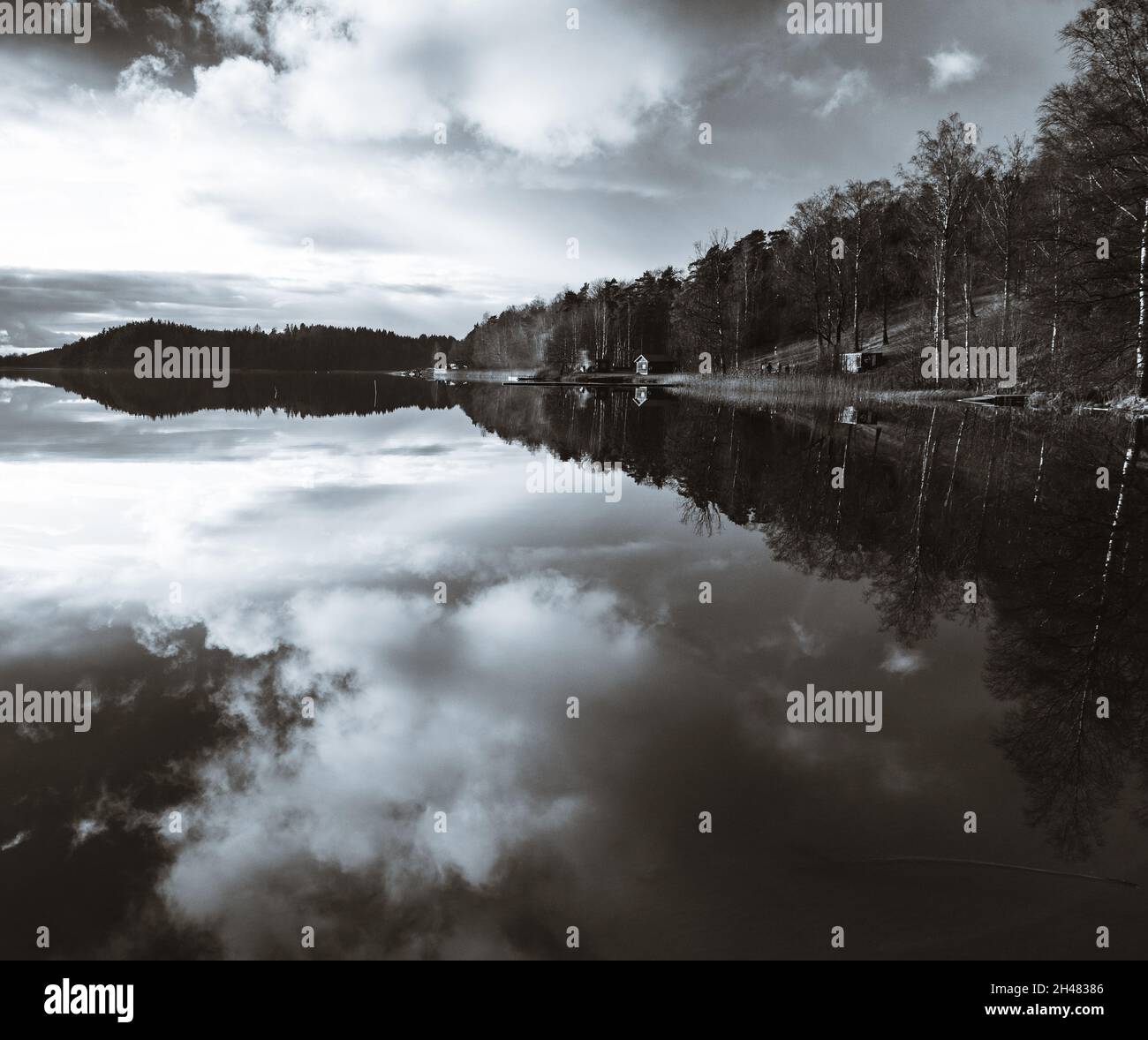 Beautiful shot of the sky reflection to the lake in a forest Stock ...