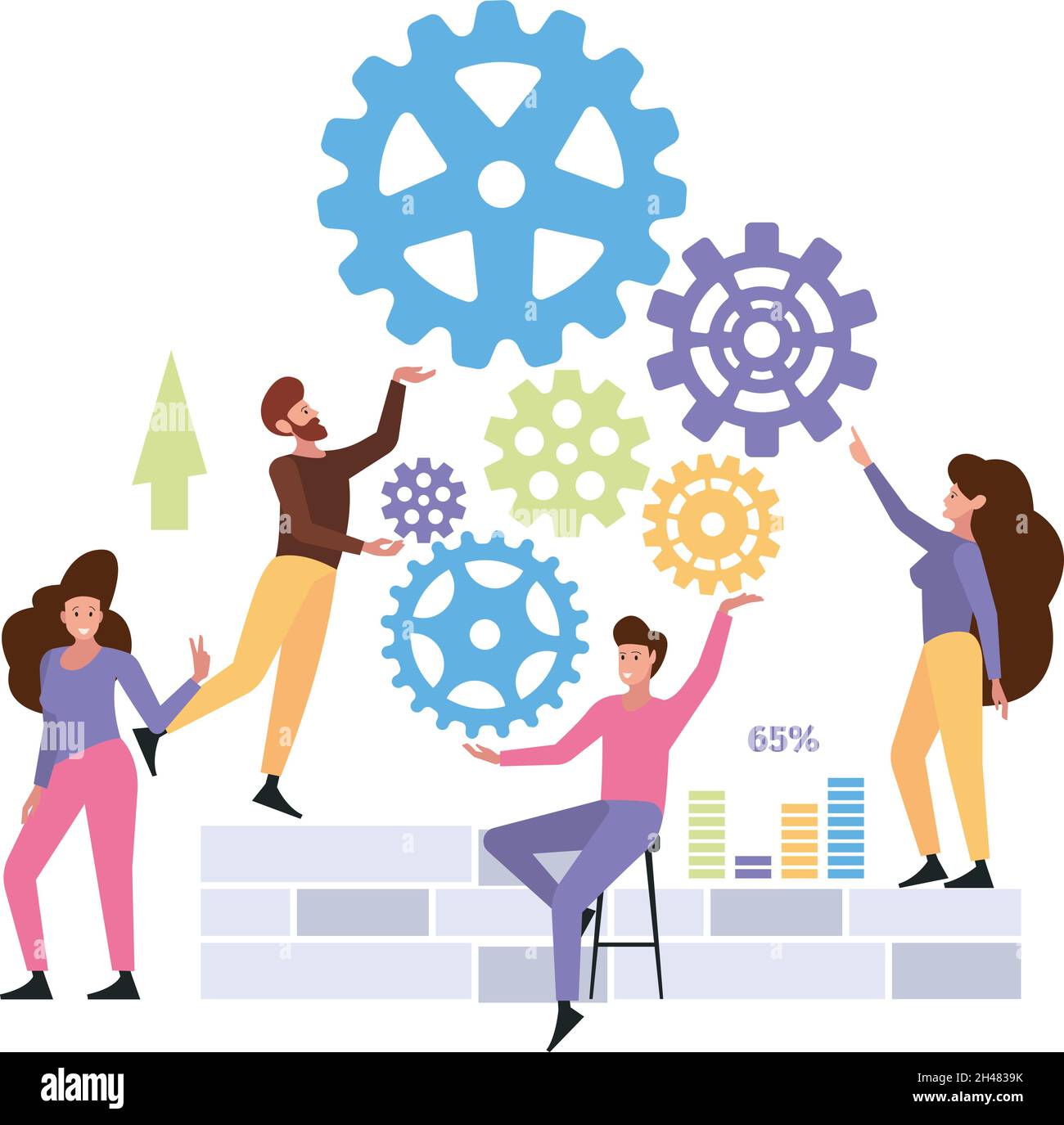 Business project. Teamwork, partnership. People collect gears. Men ...