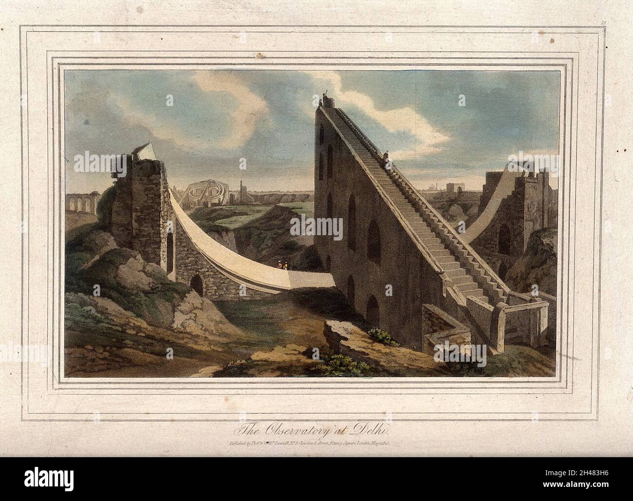Astronomy: the open air observatory at Delhi. Coloured aquatint by ...