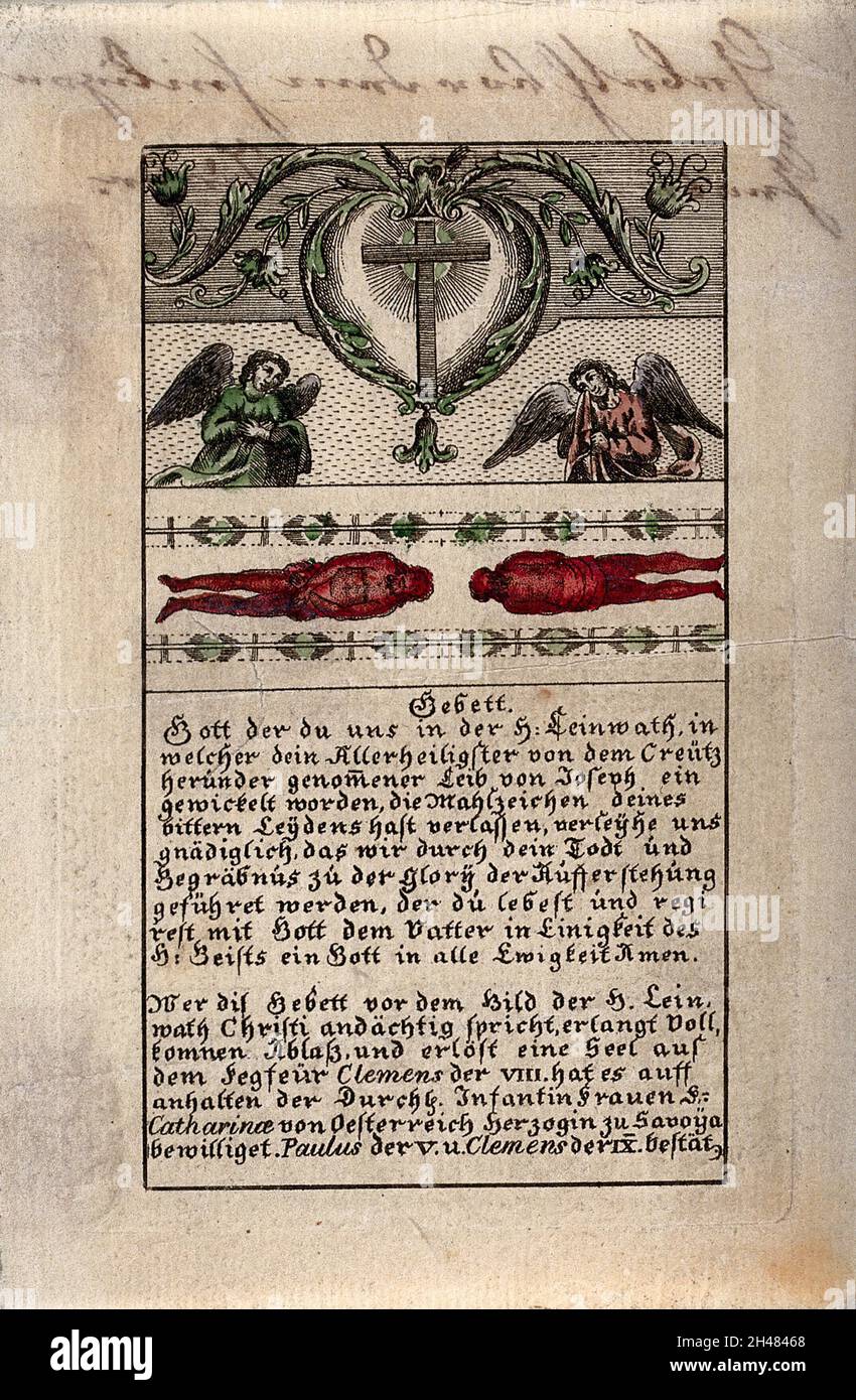 The Holy Shroud of Turin; above, mourning angels beside the Cross ...