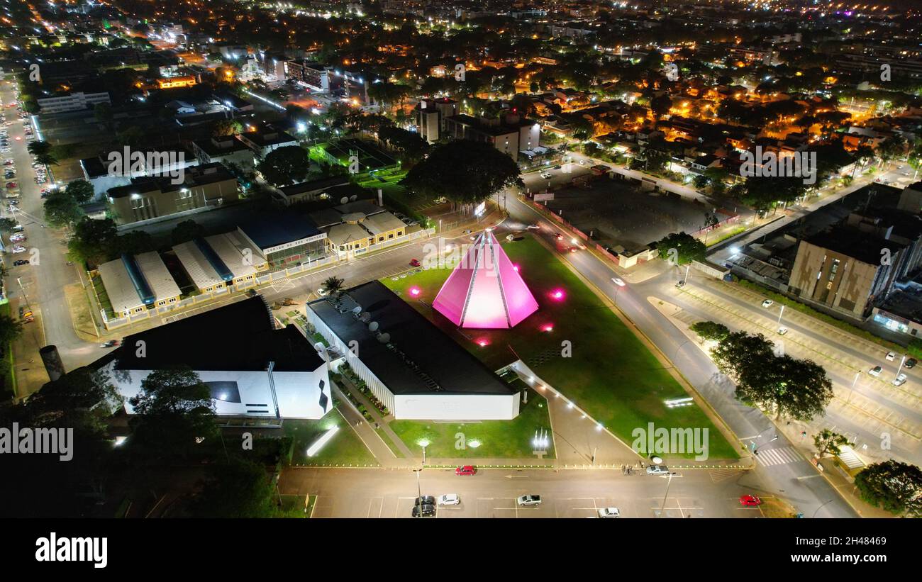 BRASILIA, BRAZIL - Oct 06, 2021: An aerial view of illuminated Temple ...