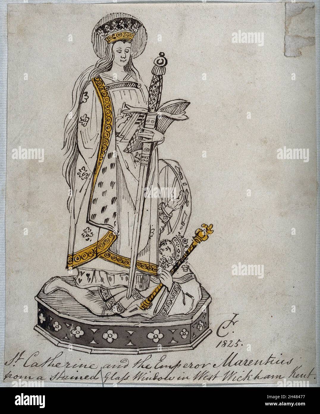 Triumph of Saint Catherine. Pen and ink drawing by J.C., 1825 Stock ...